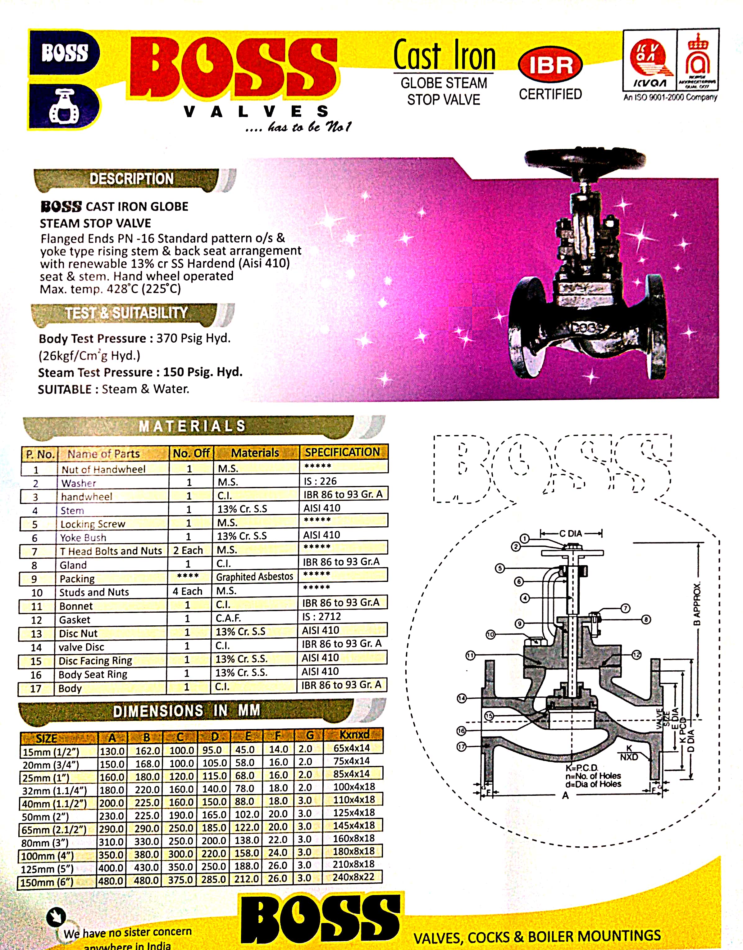 BOSS CAST IRON GLOBE STEAM | BOSS Industrial Valves | Supreme Valves India